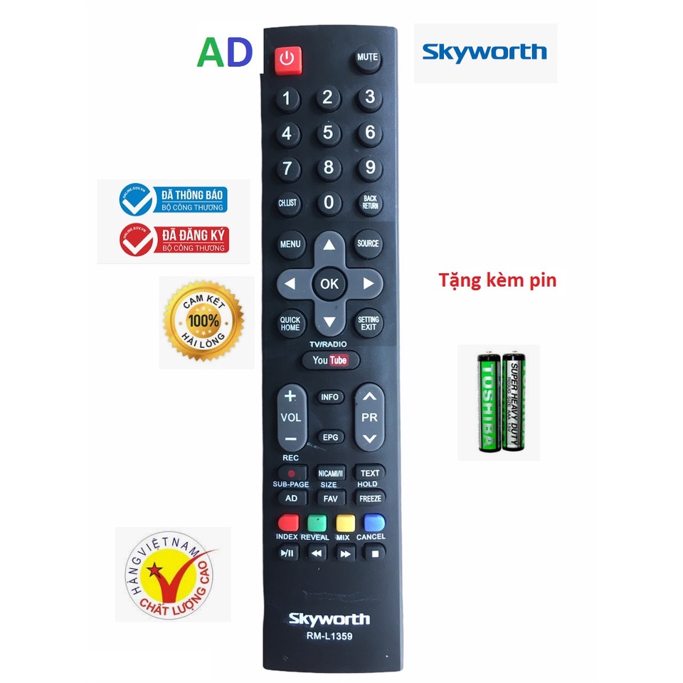 Điều Khiển Remote TiVi Skyworth RM-L1359 smart internet youtube nút ở giữa RM L1379 | Shopee ...