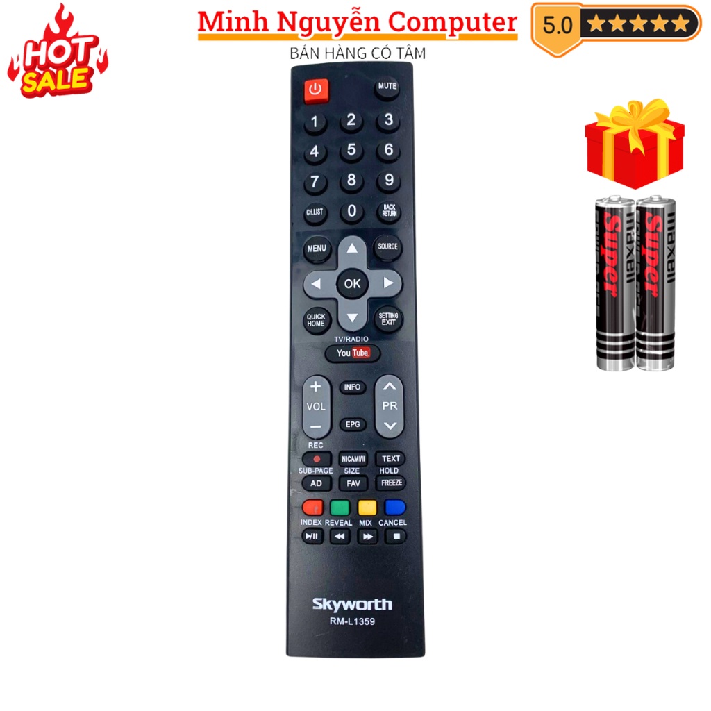 Remote điều khiển tivi Skyworth Mã 01, điều khiển từ xa cho TV - Tặng ...