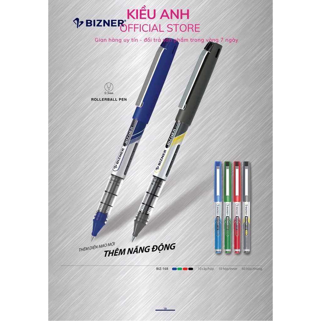 Bút lông bi Thiên Long Bizner BIZ-168 -4 màu mực- Xanh/ Đỏ/ Đen/ Lá-VPP ...