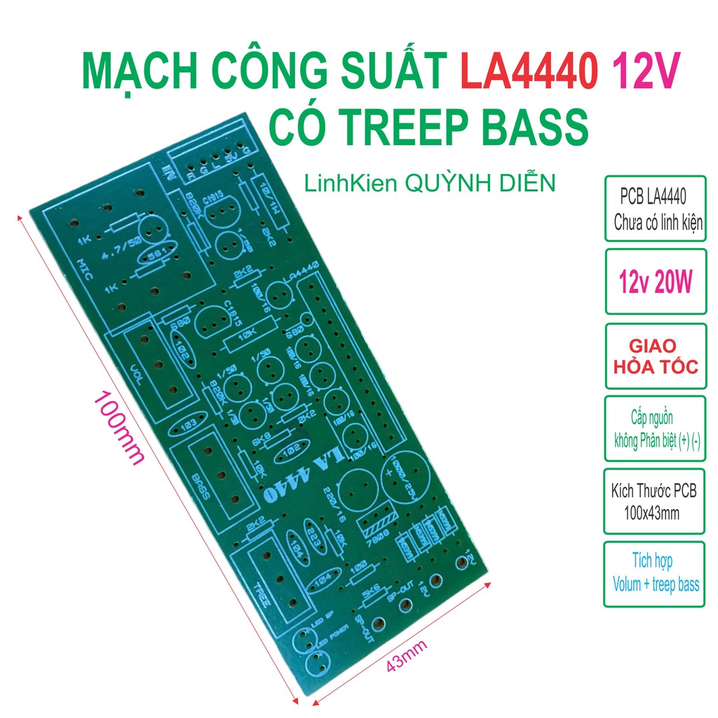 PCB Mạch công suất LA4440 có chỉnh TREBLE-BASS - linh kiện điện tử ...