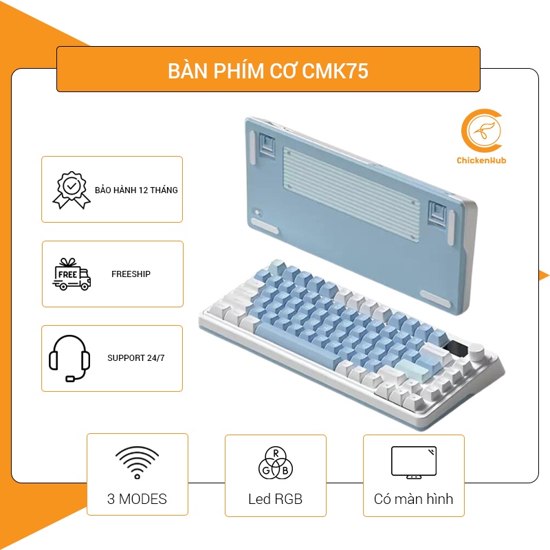 Bàn phím cơ có màn hình FL-CMK75 | Led RGB | 3 Modes | Layout 82 phím ...