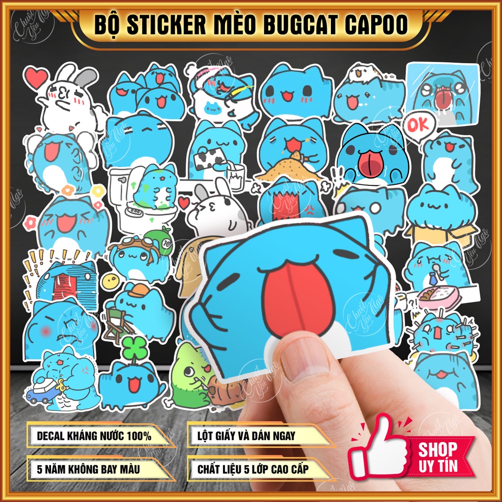 Bộ 100 sticker BUGCAT CAPOO không trùng mèo xanh dễ thương hình dán trang trí laptop xe máy ...
