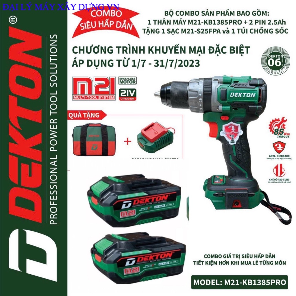 THÂN MÁY KHOAN DEKTON M21-KB1385PR0 Khoan Pi.m Dekton Đầu cặp 13mm/ 85N.m Compact đại lý máy vn ...