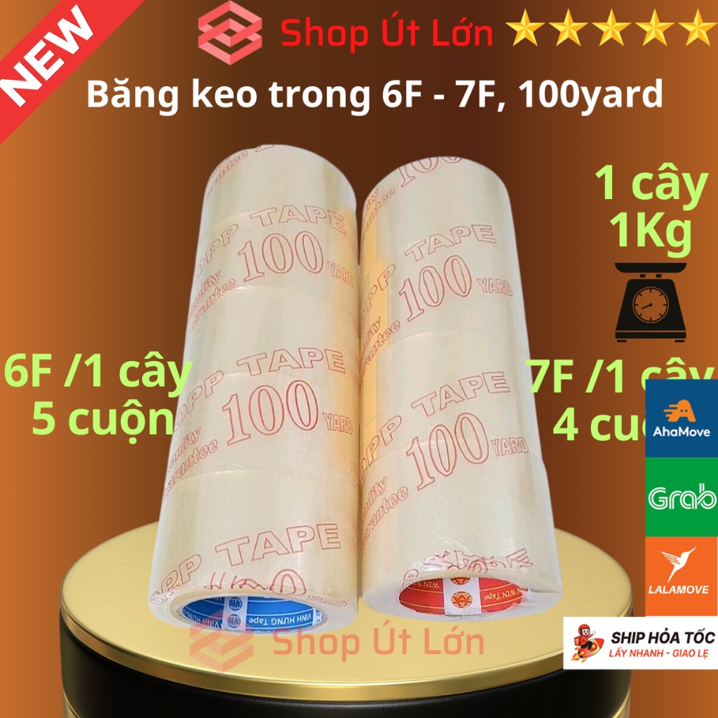 Băng keo trong 1F - 1.2F - 2.4F - 4F - 6F - 7F, 100yard, nặng 1kg, lõi ...