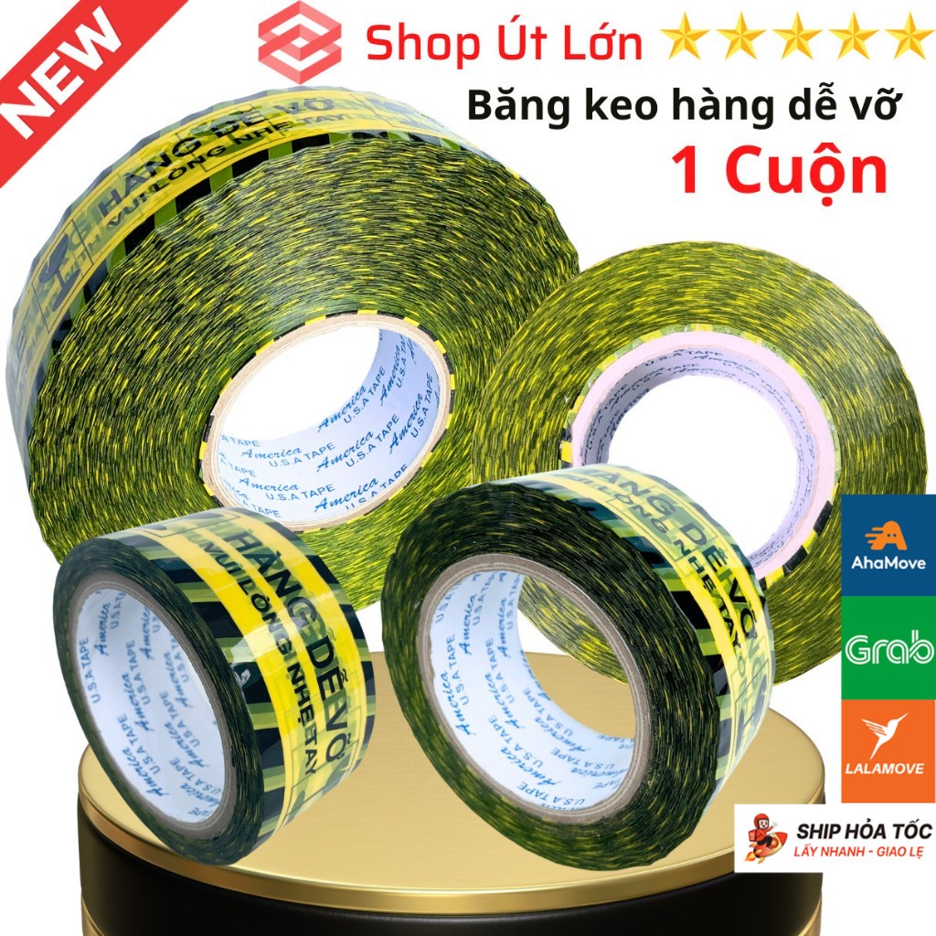 1 Cuộn băng keo hàng dễ vỡ 100yard - 200yard - 300yard - 500yard, lõi giấy 5mm, rộng 4,7cm ...