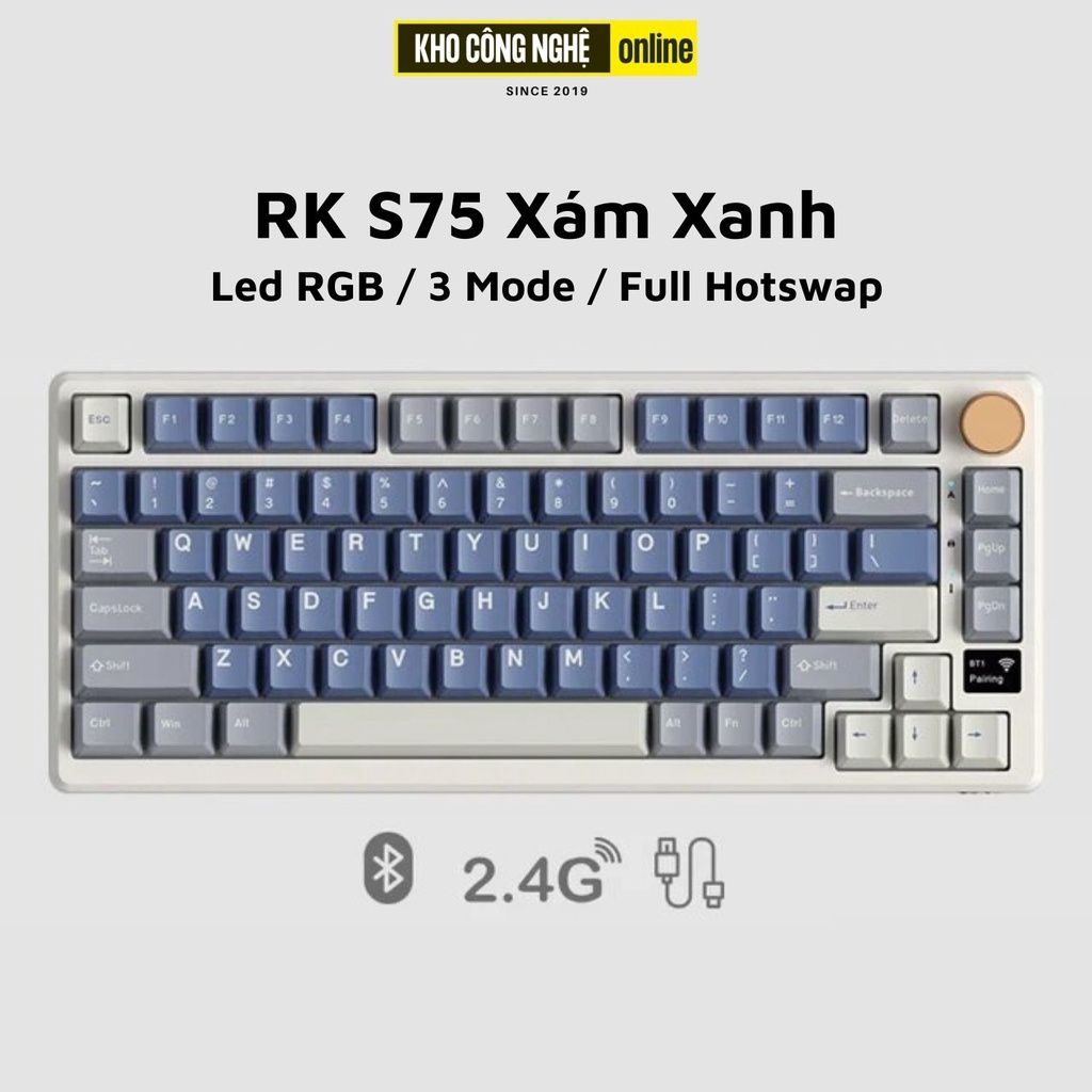 RK S75 - Bàn phím cơ RK S75 có Núm, hỗ trợ Hotswap, 3 Modes, Full Foam ...