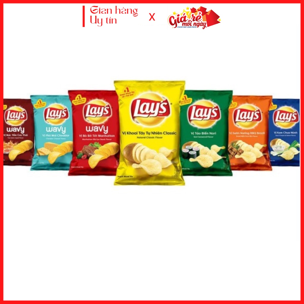 Combo 5 gói Bánh snack khoai tây Lay's gói 90g đủ vị LOẠI LỚN, DATE XA ...
