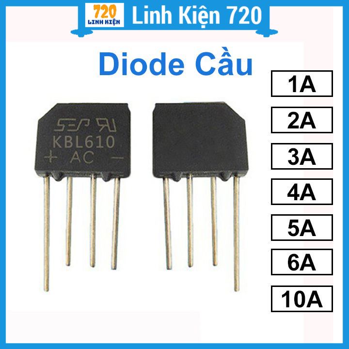 Diode cầu bán dẫn 1A/2A/3A/4A/5A/6A/10A làm chỉnh lưu, bộ hạn chế tín ...