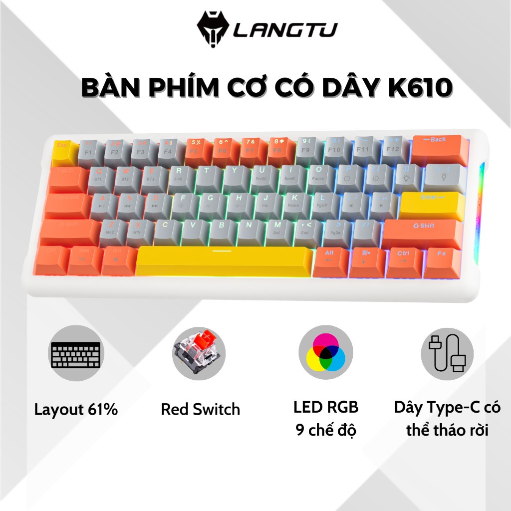 Bàn phím cơ có dây ATAS K610 Layout 61% - Red Switch - LED Rainbow 9 Chế Độ - Có Hotswap ...