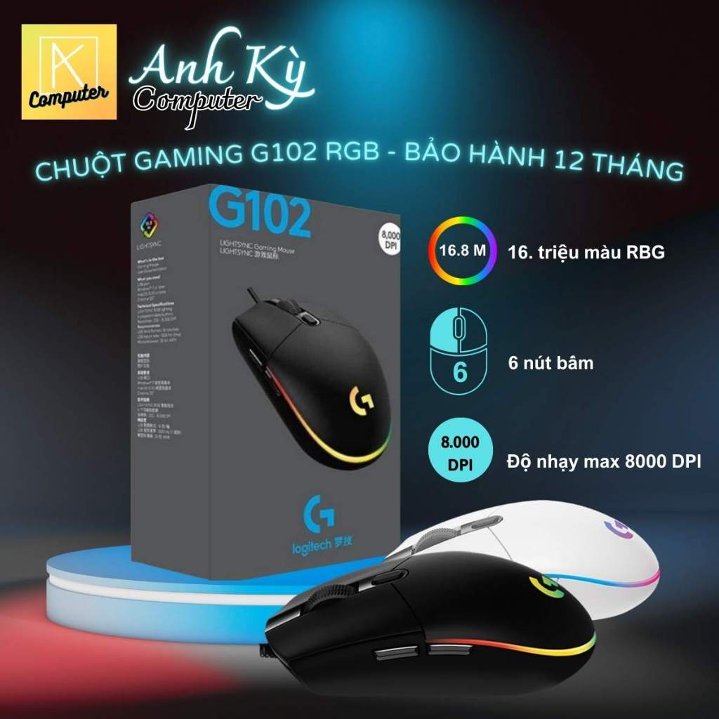 Chuột chơi game LOGITECH G102 OEM, chuột máy tính có dây LED RGB đổi màu BH 12 Tháng - Anh Kỳ ...