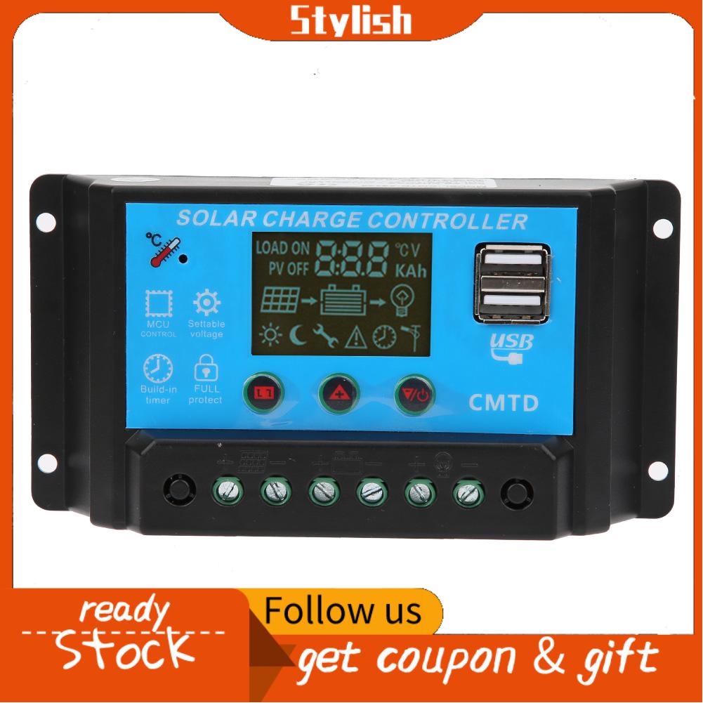 Stylish365 Solar Panel Regulator 12V 24V Auto 20A Lead-Acid PWM Dual ...