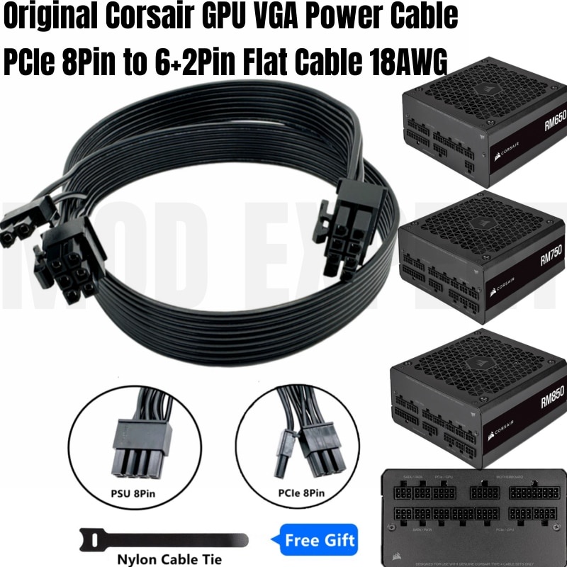 Cáp nguồn GPU CORSAIR PCIe 8Pin đến 8Pin 6 + 2Pin cho RM450 RM550 RM650 ...