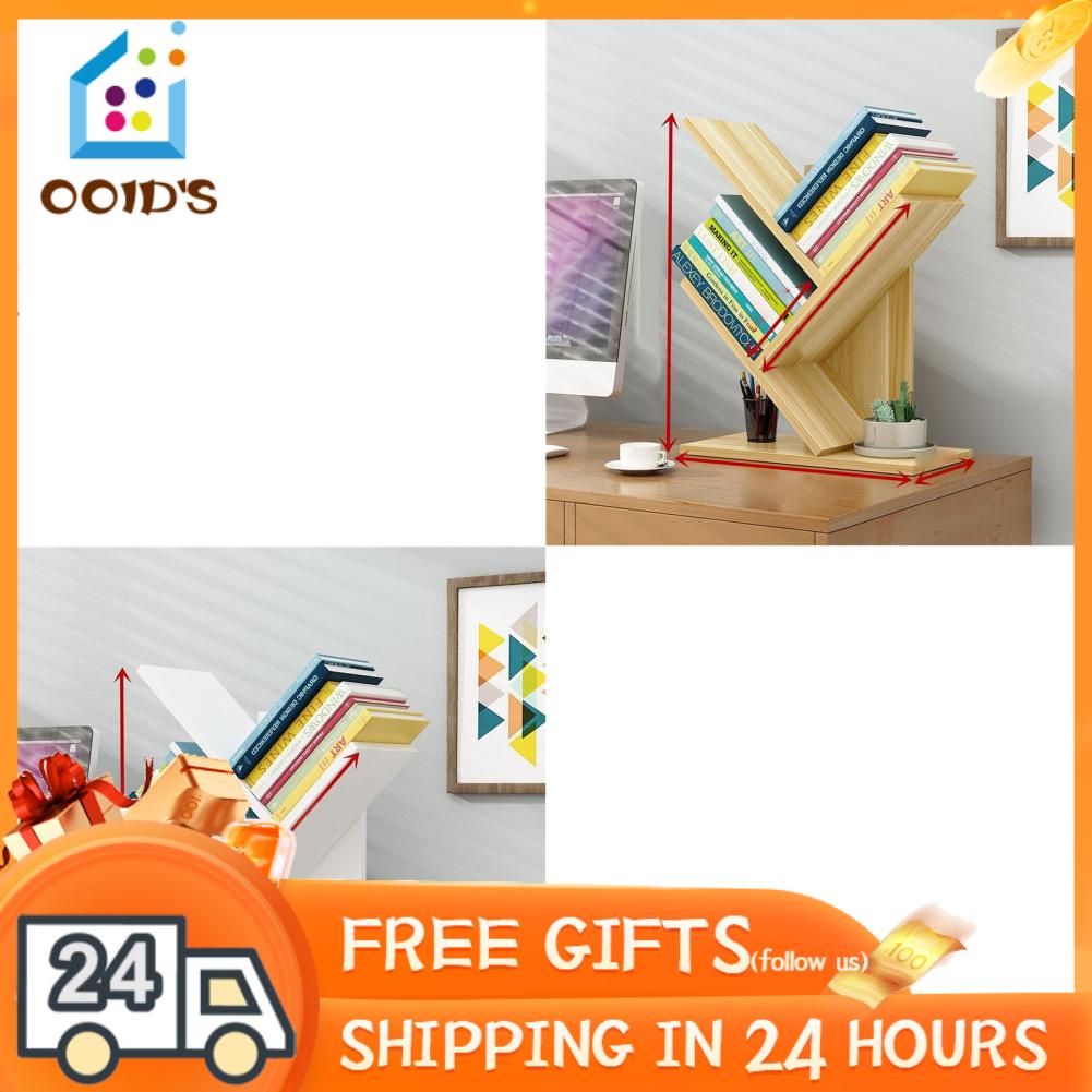 Ooidshop Tree Bookshelf Solid Wood Ingenious 3 Tier Space Saving Book ...
