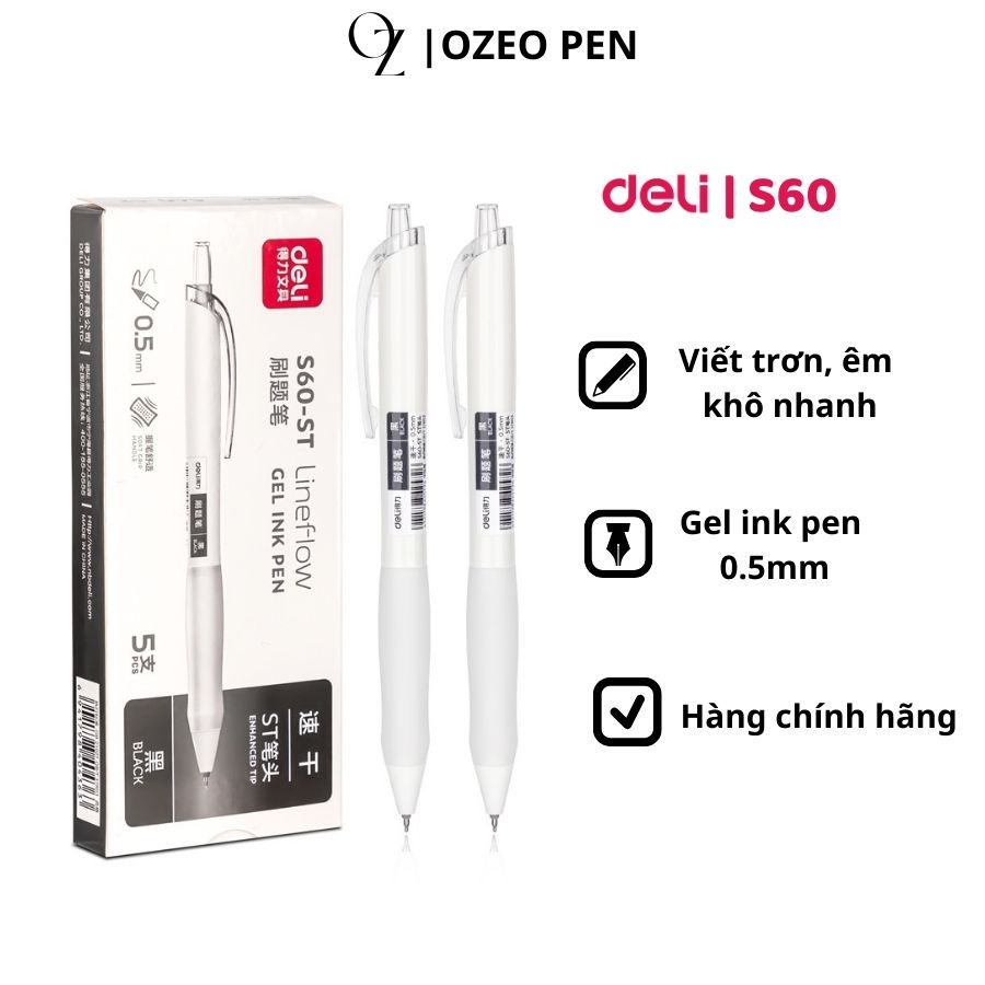 Bút gel DELI S60 mực đen, bút gel đầu bấm chính hãng ngòi 0.5mm ...