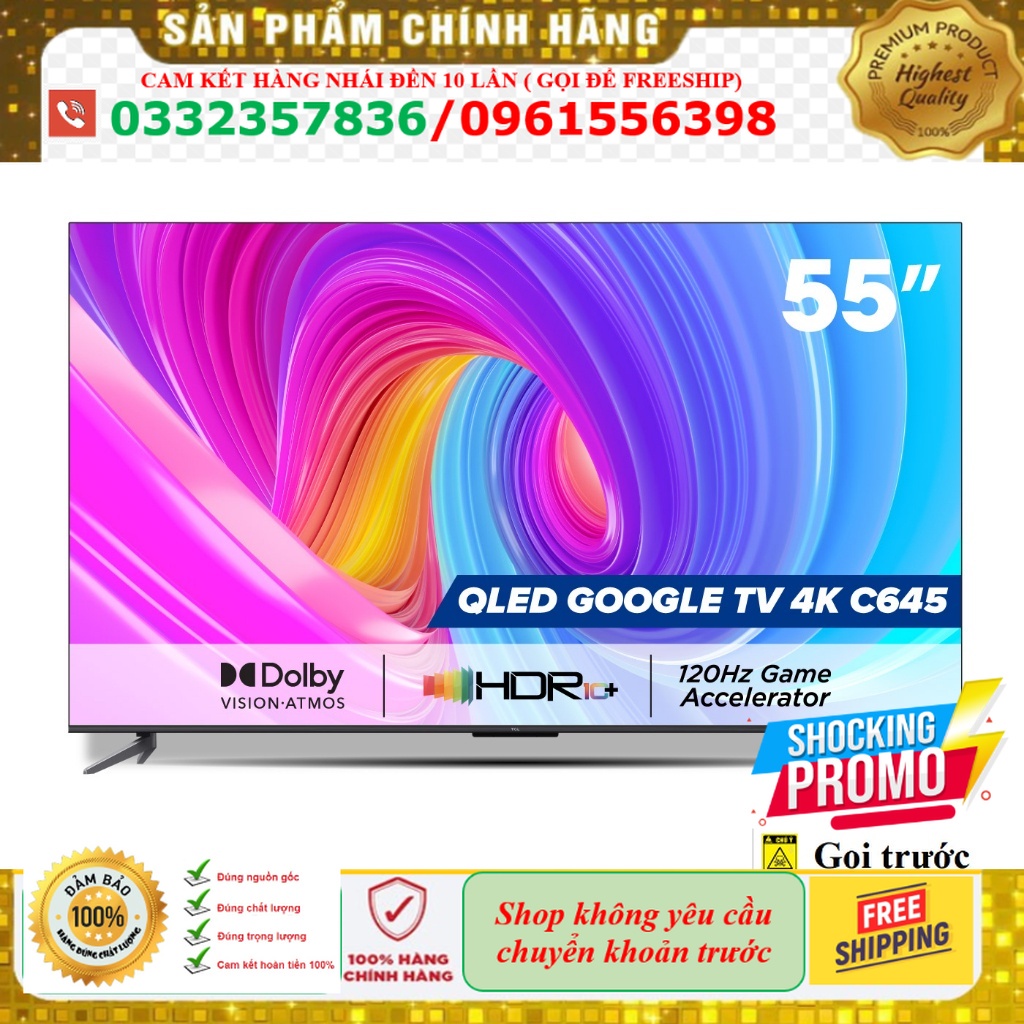 SỐC- QLED TV TCL 4K UHD - Tivi 55'' - 55C645 - Tivi 55 inch - Tivi cao cấp | Shopee Việt Nam