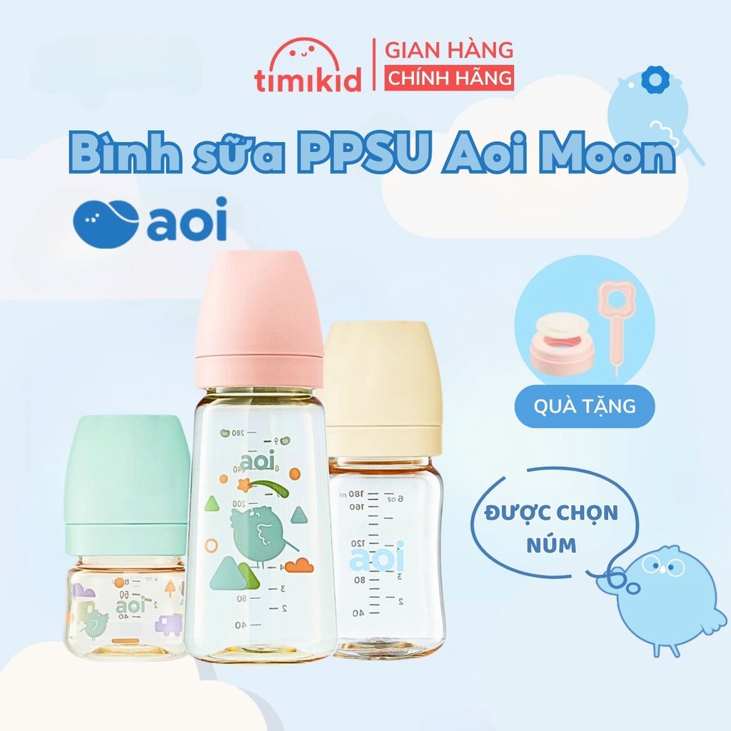Bình Sữa Inochi AOI Moon Đa Sắc PPSU Cao Cấp Dung Tích 80ml/180ml/280ml Chống Đầy Hơi, Được Chọn ...