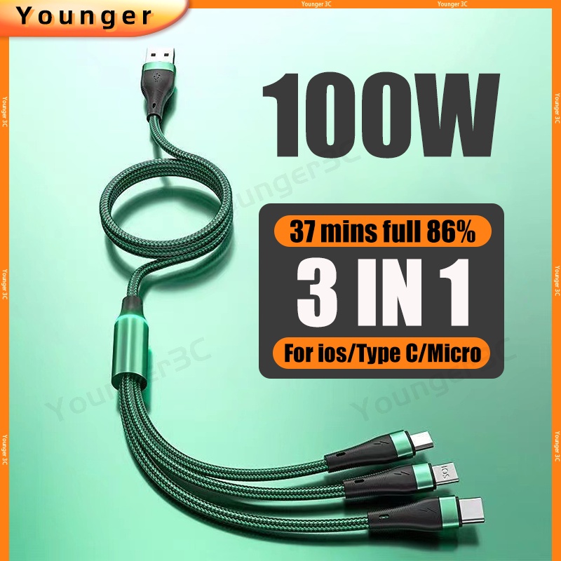Dây Cáp Sạc Nhanh 100w 3 Trong 1 6a Cho ios android type-c | Shopee Việt Nam