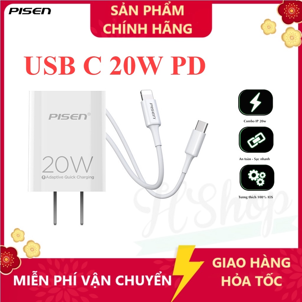 [ PISEN 20W ] Combo Sạc + Cáp PISEN Quick PD 20W ( & Type-C 3A ZINC Alloy) -Có bán lẻ củ và lẻ ...