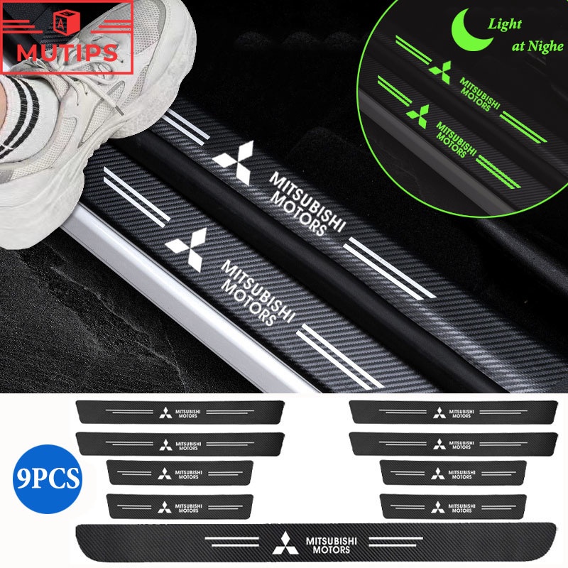 Mitsubishi set 9 Miếng Dán Cửa Xe Hơi Bằng Da Sợi carbon Phát Quang Cho ...