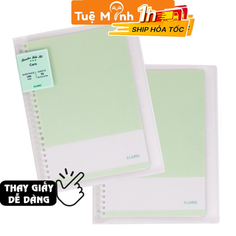 Sổ còng nhựa B5 Caro ô 6x6mm nét đứt MS 528 Klong 50 tờ(100 trang) kèm ...