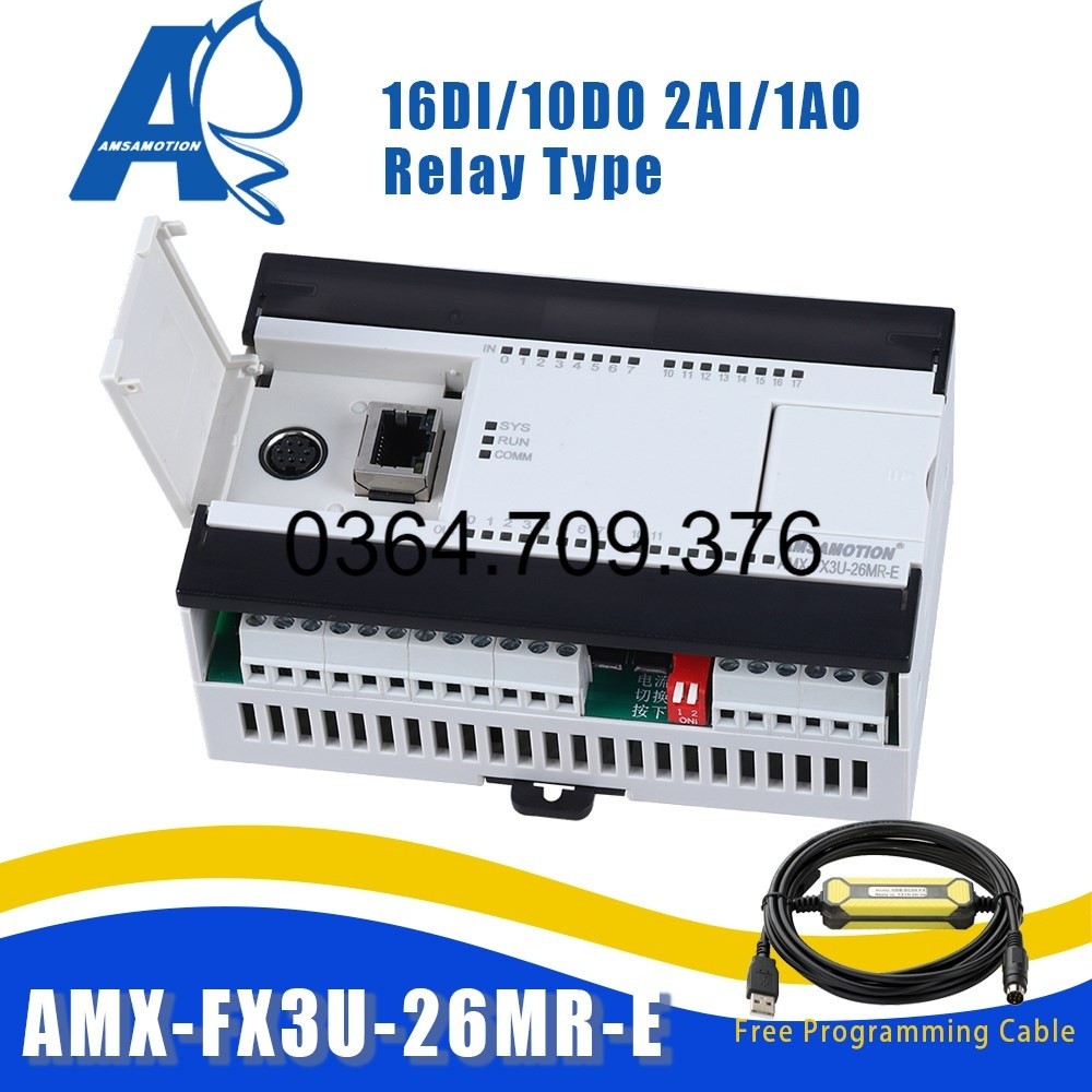 AMX-FX3U-26MR tương thích Mitsubishi Melsec PLC Relay 2AI/1ao 16DI/10do ...