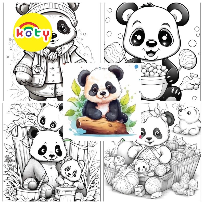 Gấu trúc Panda (phong cách Anime Chibi) - Set 10 Tờ Tranh Tô Màu A4 A5 ...