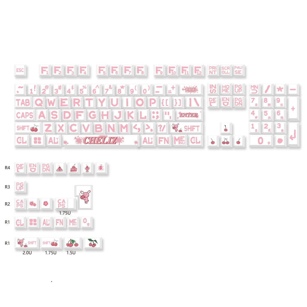 [Master ace]Keycaps chủ đề nhân vật lớn màu hồng, keycap phím 127/130, chiều cao CHERRY, thăng ...