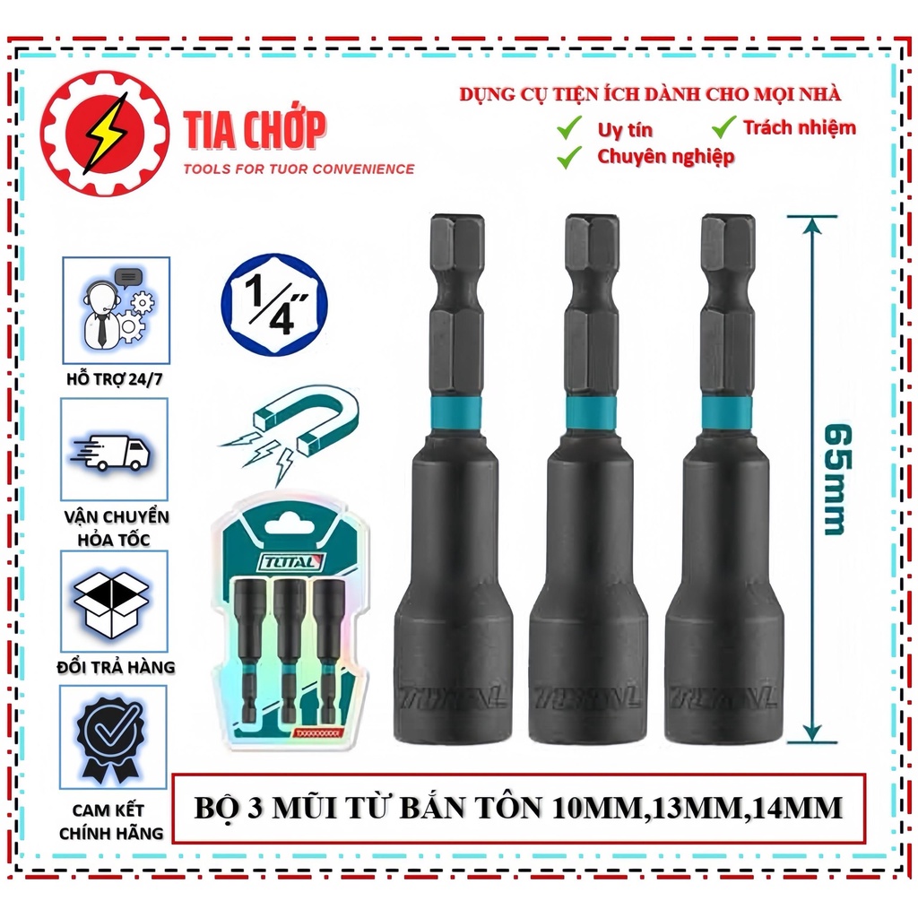 10, 13, 14mm Bộ mũi bắn tôn 3 chi tiết 1/4" TOTAL TAC2703431 | Shopee ...
