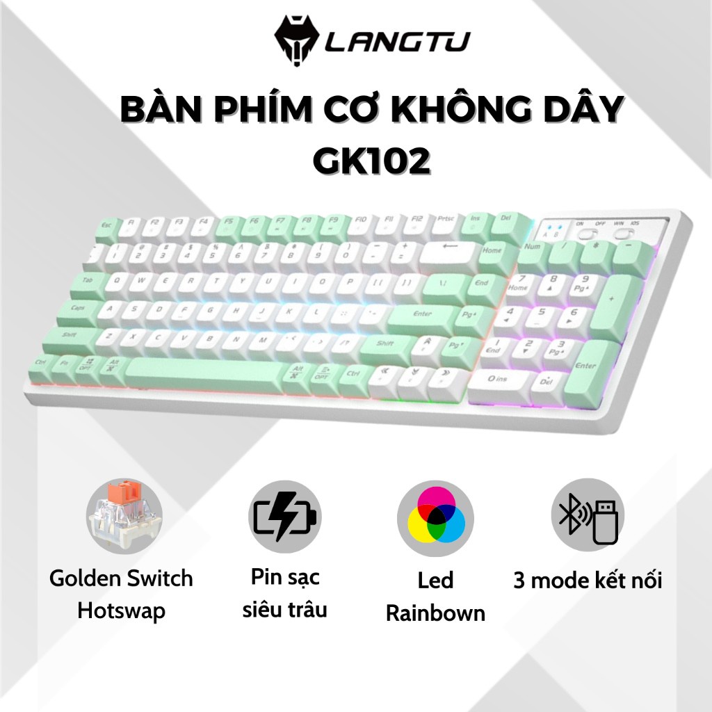 Bàn Phím Cơ Không Dây Bluetooth LANGTU GK102 - Full 102 phím - Golden Switch -3 Mode Kết Nối ...