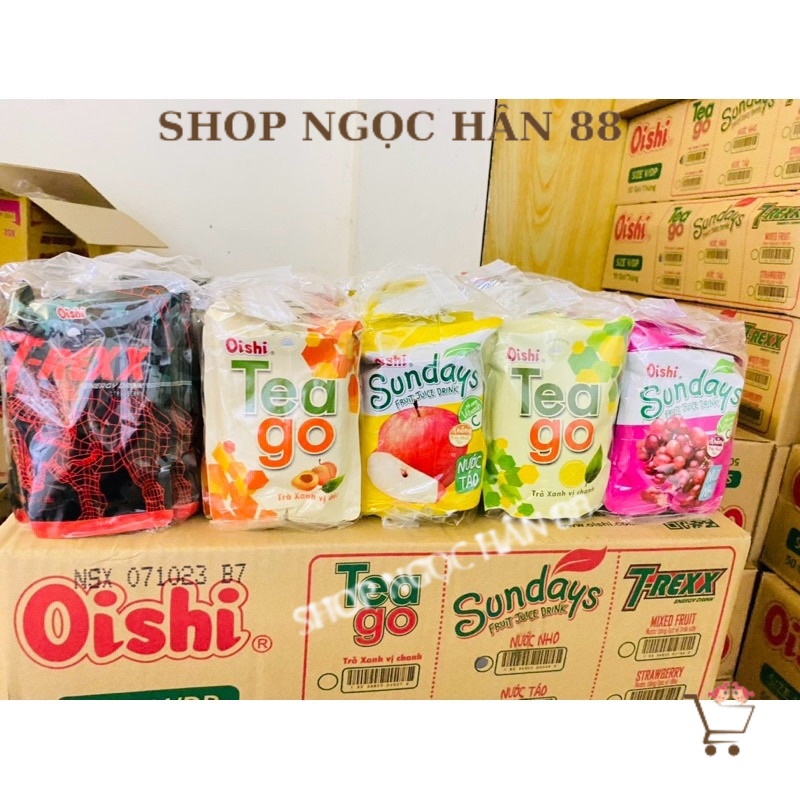 Thùng 50 Bịch trà xanh Tea Go Oishi 180ml Vị Chanh, đào, táo, dâu, nho ...
