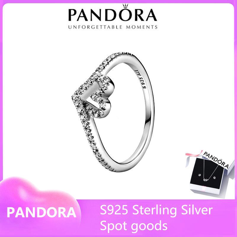 Pandora 100% chính hãng Bạc S925 [ 199302 c01] Nhẫn bạc hình trái tim và xương đòn bằng zirconia ...