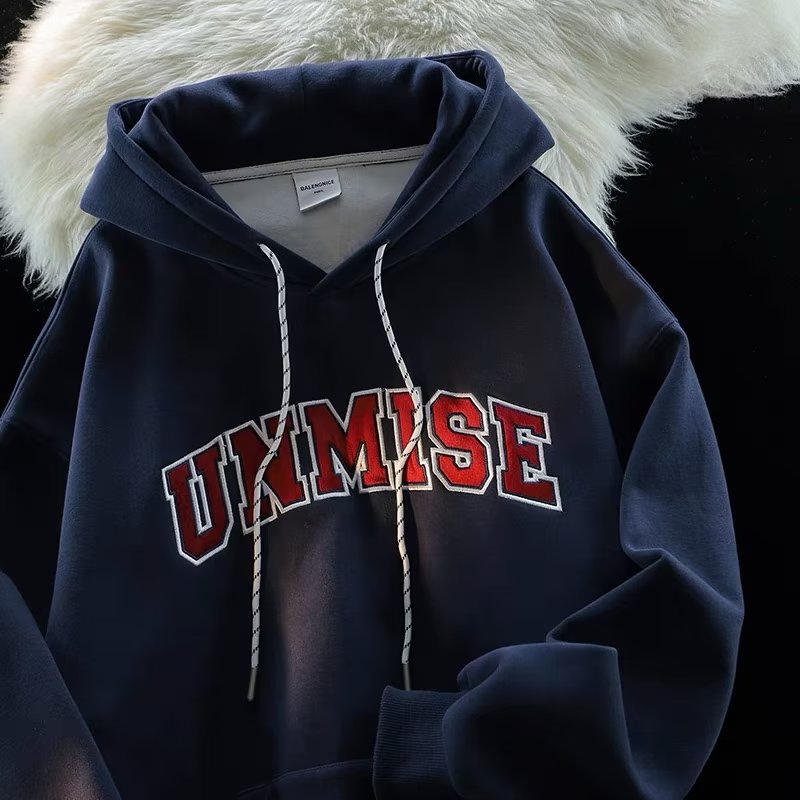 [Áo hoodie cỡ lớn M-8XL] 2025 Mới Mỹ Vintage Nguyên bản màu xanh hải quân in chữ nhung cotton ...