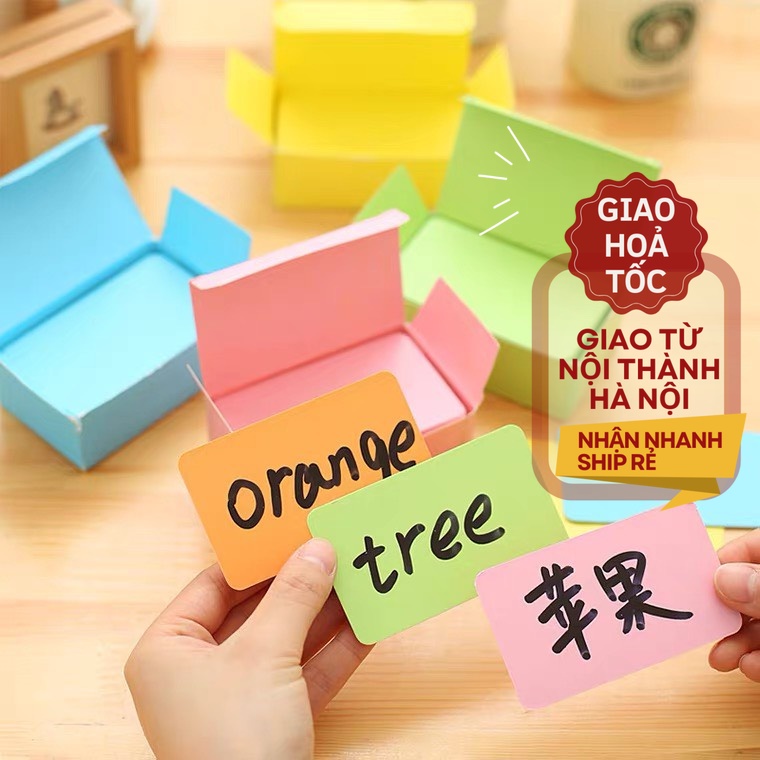 Hộp 90 tờ giấy cứng dùng làm giấy ghi chú flashcard memopad học từ vựng ...