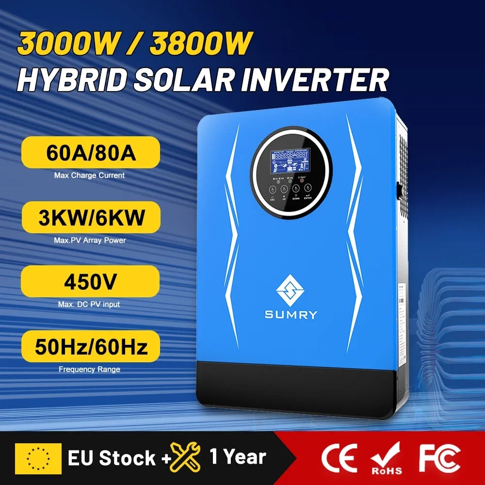 SUMRY Hybrid Inverter 3.8 KW 24V AC220-240V 80A MPPT PV 55V-450V- Biến ...