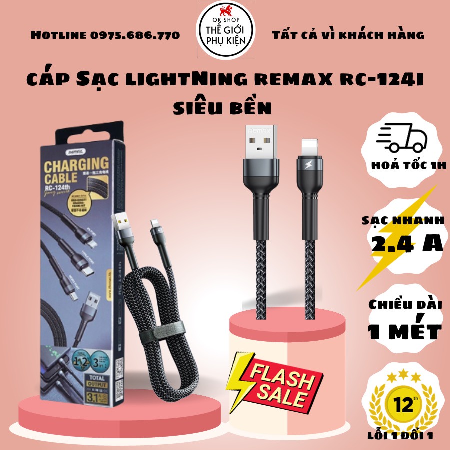 Cáp Sạc Remax 124i/a/m Hỗ Trợ Sạc Nhanh 18w Max Cổng Lighting/Type-C ...