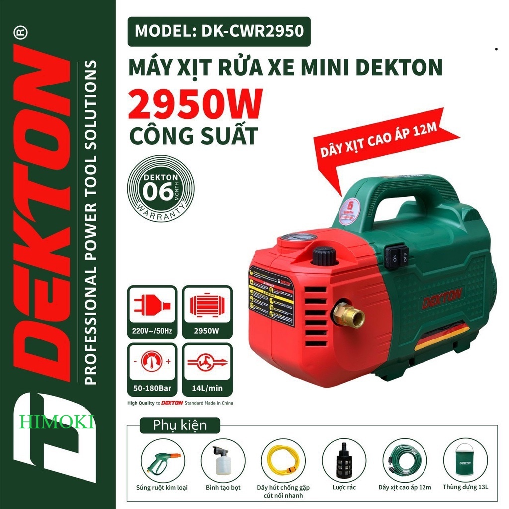 MÁY XỊT RỬA XE CHỈNH ÁP DEKTON /DK-CWR2950 2950W 14L/MIN DÂY XANH 12M FULL ÁP LỰC TẶNG 1 XÔ NƯỚC ...
