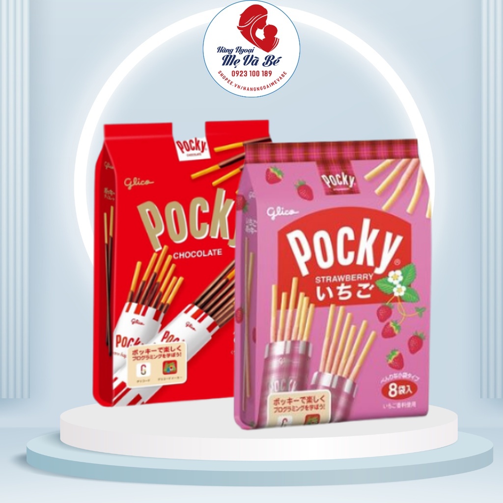 Bánh que Nhật Bản Pocky Glico hai vị socola và dâu tây (13.6g x 8 gói nhỏ) | Shopee Việt Nam