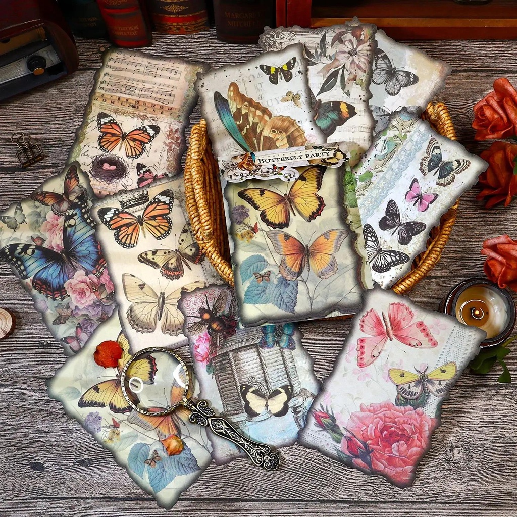 20 Cái / gói Retro Chất Liệu Giấy Hoa Bướm Động Vật DIY Thêu Sò Trang ...