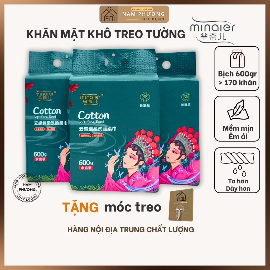 Khăn Mặt Khô Đa Năng Dạng Rút Treo Tường Minaier Bịch 600 gram 170 Khăn To Hơn, Dày Hơn K55 ...