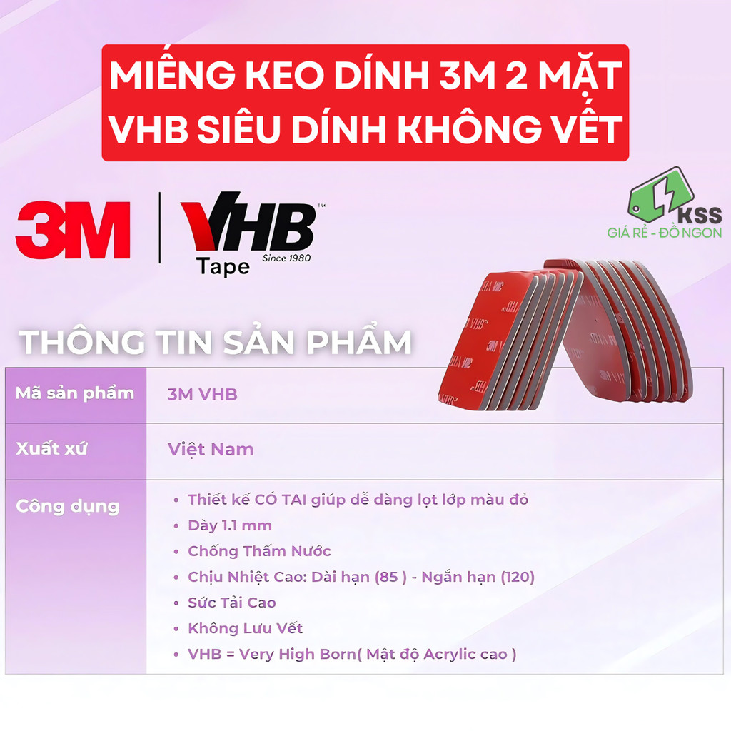 Miếng keo dính 3M 2 mặt VHB siêu bám dính, không lưu vết keo-KSS | Shopee Việt Nam