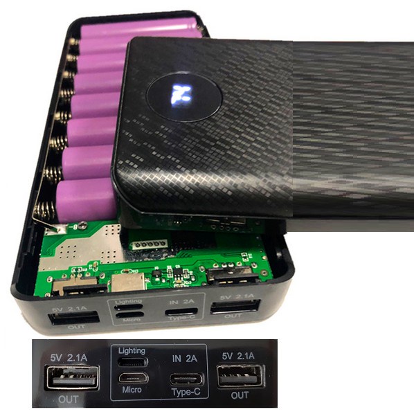 Mạch sạc pin dự phòng 2a 3 đầu vào kèm lò xo và hộp đựng 8 cell Box sạc ...