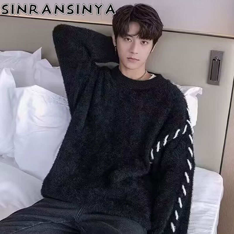 Sinransinya Áo sweater Cổ Tròn Dáng Rộng Phong Cách retro Đường Phố Mỹ ...