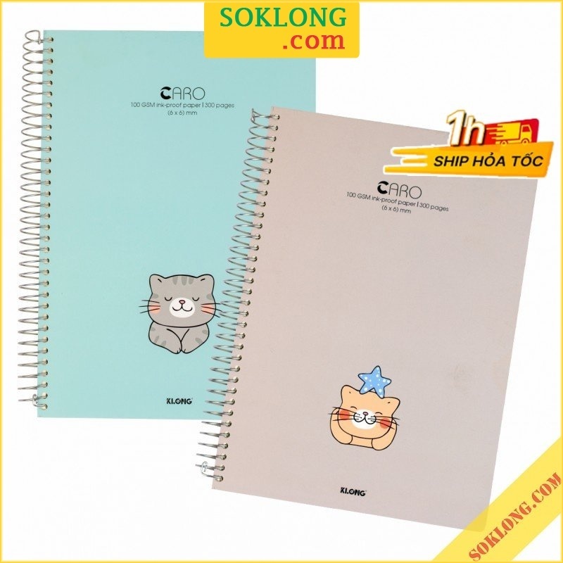 Sổ lò xo đơn Caro 6x6mm 300 trang A4 MS 591 tập vở Klong bìa dễ thương ...
