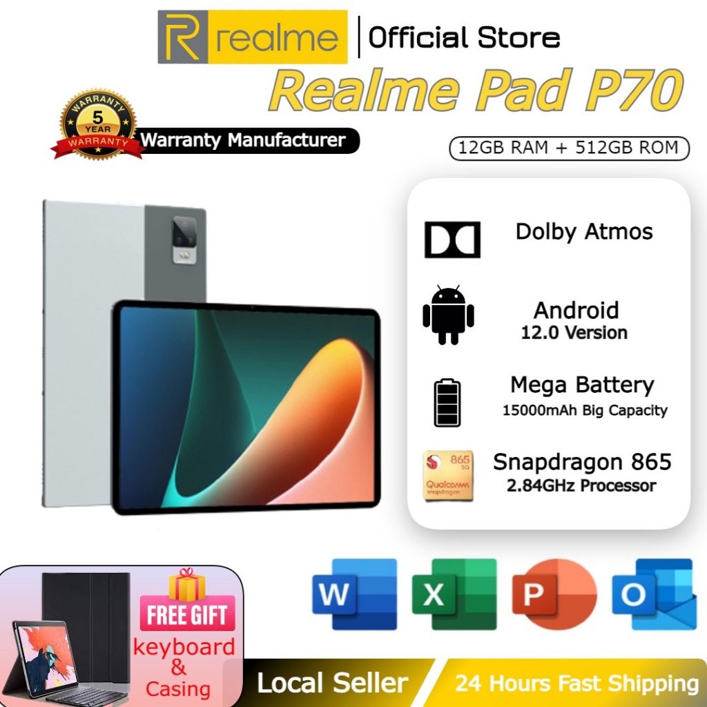 2023 Máy tính bảng Realme P70 mới 16GB + 512GB 10,8 inch Máy tính bảng ...