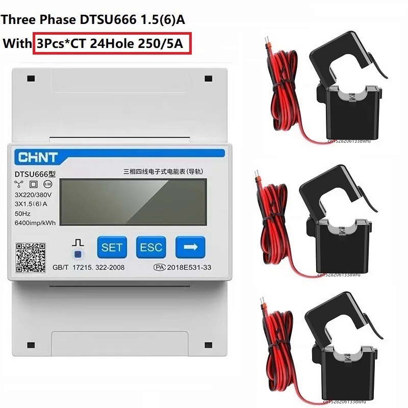 Chint DDSU666 DTSU666 80A Din Rail Vôn kế kỹ thuật số Công suất dòng điện Năng lượng điện KWH ...