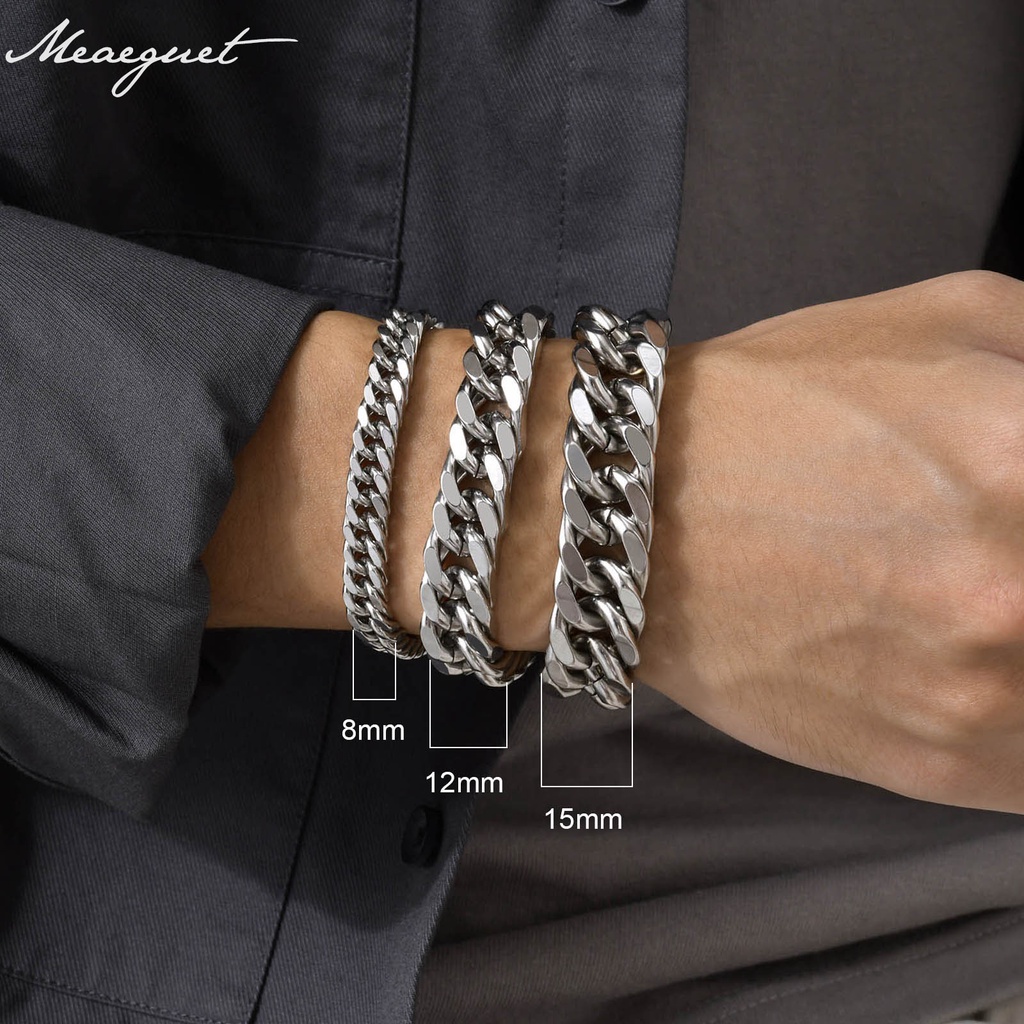 Meaeguet Vòng Tay Nam Màu Bạc, Vòng Xích Cuban Thép Không Gỉ 8/10/12 ...