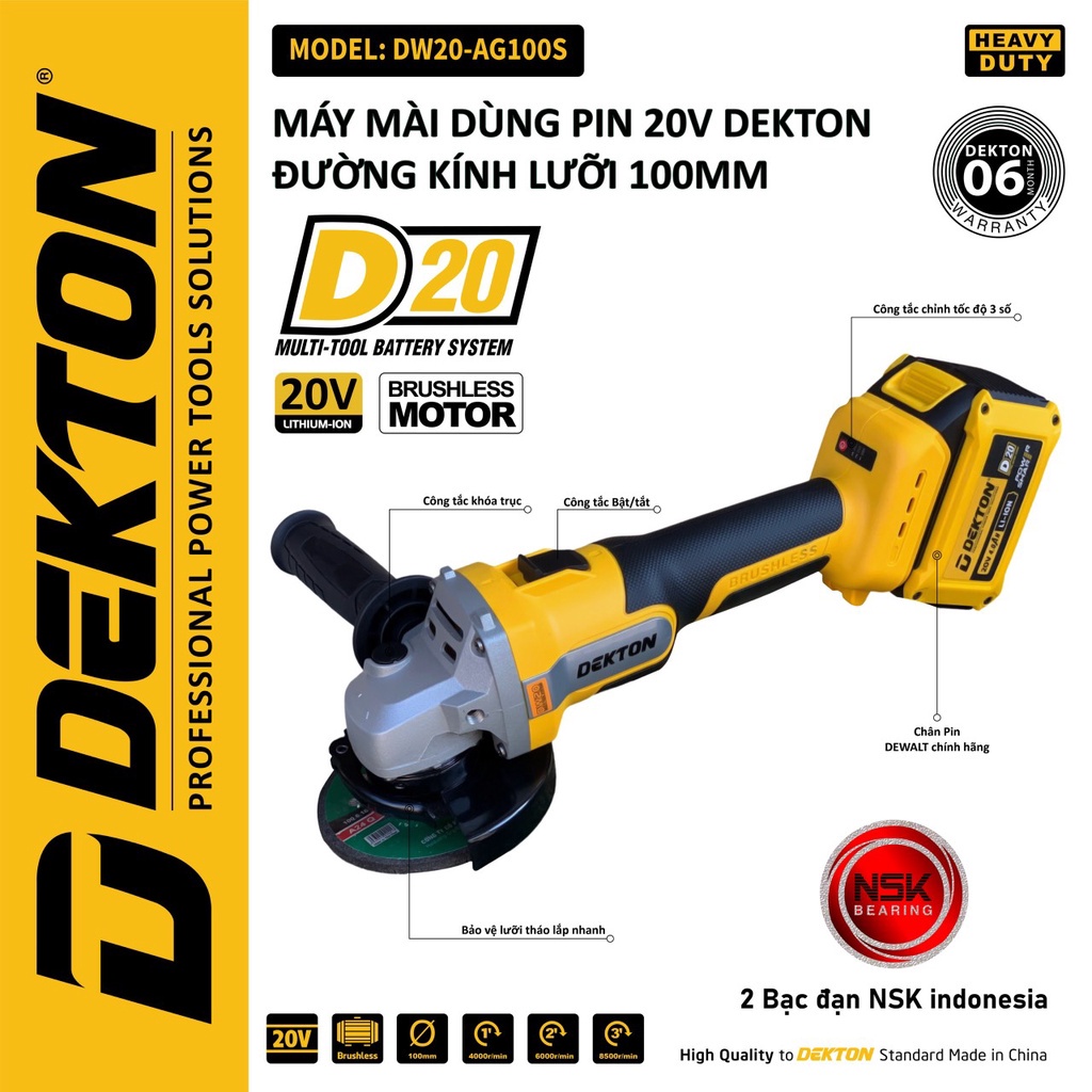 Máy Mài Góc Dekton Dw20 Ag100s Dùng Pin Chân Pin Dewalt Nhỏ Gọn Nhẹ