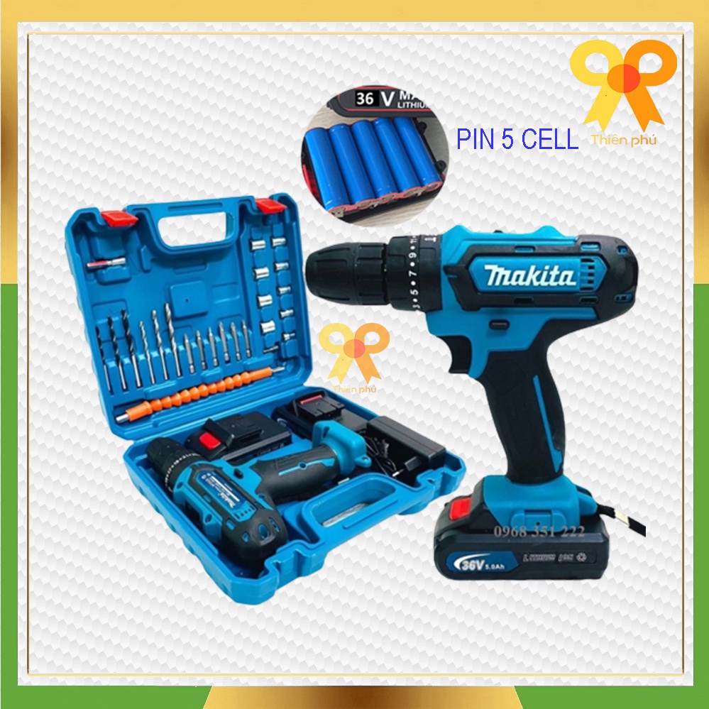 Máy khoan pin Makita, Máy khoan pin 36v, 3 chức năng khoan tường, bắt vít, khoan sắt, tặng kèm ...