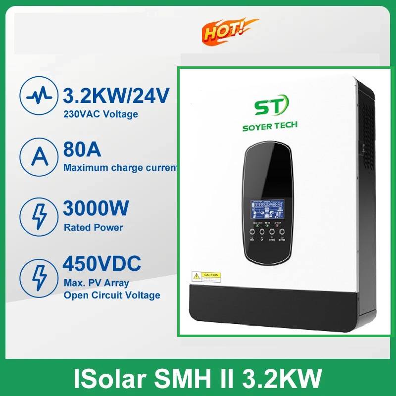 Biến tần độc lập 3KW 24V Chính Hãng SOYER TECH áp cao 55V-450V sạc MPPT 80A SP-3200-3200VA/3000W ...
