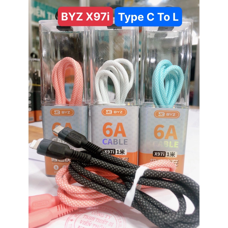 Dây sạc nhanh BYZ X97DP công suất 20w, dòng điện 6A, chân cắm Type C to ...